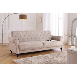 Riess Ambiente Chesterfield 3-Sitzer Sofa MAISON BELLE AFFAIRE 220cm greige Boucl&eacute; mit Schlaffunktion Riess-Ambiente Wohnzimmer