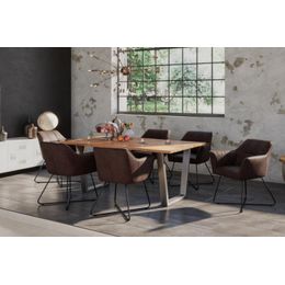 Essgruppe 160 cm Mango naturfarben V-Gestell silber mit 6 St&uuml;hlen DORA