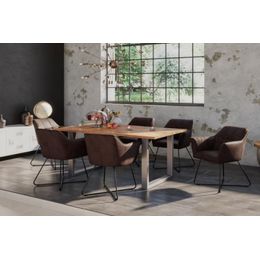 Essgruppe 140 cm Mango naturfarben U-Gestell silber mit 6 St&uuml;hlen DORA