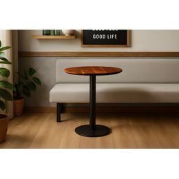 Bistrotisch Schweizer Kante massiv 70 cm Akazie nussbaumfarben S&auml;ulengestell-rund schwarz BRASILIAN