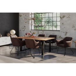 Essgruppe 160 cm Mango naturfarben U-Gestell schwarz mit 6 St&uuml;hlen DORA