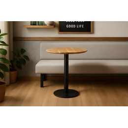 Bistrotisch Schweizer Kante massiv 70 cm Akazie naturfarben S&auml;ulengestell-rund schwarz BRASILIAN