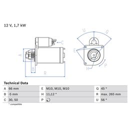 Bosch Starter 0986013240 f&uuml;r Peugeot TALBOT LANCIA Fiat HYUNDAI LADA Suzuki