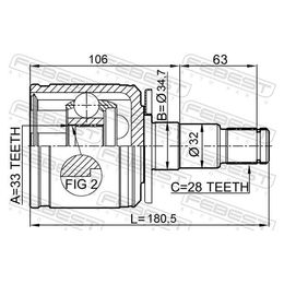 FEBEST Gelenksatz, Antriebswelle 0411kb4lh Vorderachse links f&uuml;r MITSUBISHI
