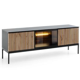 Graingold Tv-Schrank, Eiche Wotan, Metall, 4 F&auml;cher, 154x56x39 cm, Wohnzimmer, Wohnw&auml;nde, Lowboards, Lowboards stehend
