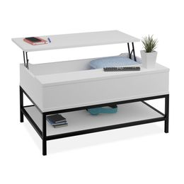 Relaxdays Couchtisch, Wei&szlig;, Holzwerkstoff, Metall, 86.5x58x90 cm, Wohnzimmer, Wohnzimmertische, Couchtische