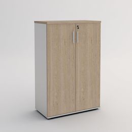 Schrank Portland, BxT 800 x 420 mm, H 1138 mm, T&uuml;rh&ouml;he 1060 mm, wei&szlig; geb&uuml;rstet / Eiche kaiserkraft