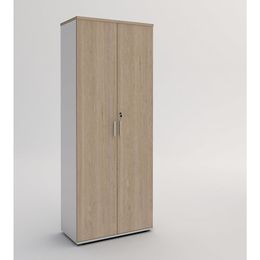 Schrank Portland, BxT 800 x 420 mm, H 1845 mm, T&uuml;rh&ouml;he 1770 mm, wei&szlig; geb&uuml;rstet / Eiche kaiserkraft