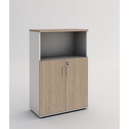 Schrank Portland, BxT 800 x 420 mm, H 1138 mm, T&uuml;rh&ouml;he 700 mm, wei&szlig; geb&uuml;rstet / Eiche kaiserkraft