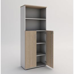 Schrank Portland, BxT 800 x 420 mm, H 1845 mm, T&uuml;rh&ouml;he 1060 mm, wei&szlig; geb&uuml;rstet / Eiche kaiserkraft