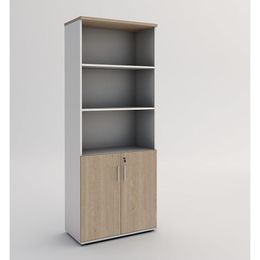 Schrank Portland, BxT 800 x 420 mm, H 1845 mm, T&uuml;rh&ouml;he 700 mm, wei&szlig; geb&uuml;rstet / Eiche kaiserkraft