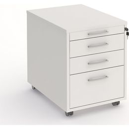Rollcontainer Miami, 4 Schubladen, HxBxT 550 x 420 x 600 mm, wei&szlig; geb&uuml;rstet kaiserkraft