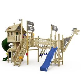 Spielturm Neverland Gold Edition - Gro&szlig;es Abenteuer-Baumhaus mit 210cm Podesth&ouml;he, Turborutsche & H&auml;ngebr&uuml;cke f&uuml;r den Garten - Prime Serie Wickey