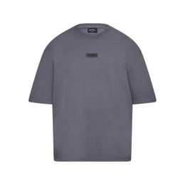 T-Shirt DROPSIZE "Dropsize Herren Heavy Oversize Front Rubber Patch T-Shirt", Jungen, Gr. L, steel grau, 100% Baumwolle, bedruckt, oversize, Rundhals, Shirts T-Shirt