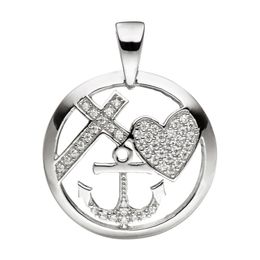 Kettenanh&auml;nger Jobo "Anh&auml;nger Glaube, Liebe, Hoffnung", silber (silber 925), Schmuckanh&auml;nger, Damen, Silber 925 (Sterlingsilber), Kettenanh&auml;nger, 925 Silber mit 47 Zirkonia