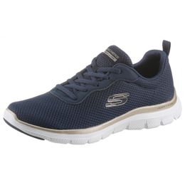 Sneaker Skechers "FLEX APPEAL 4.0 BRILLINAT VIEW", Damen, Gr. 35, gold (navy, goldfarben), Synthetik, Textil, Schuhe Sneaker, Freizeitschuh, Halbschuh, Schn&uuml;rschuh mit Air Cooled Memory Foam, Topseller