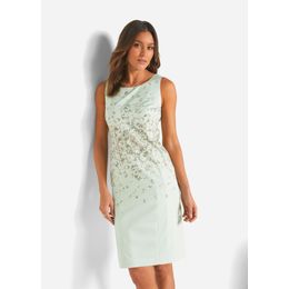 Etuikleid bonprix, Damen, Gr. 46, N-Gr, gr&uuml;n (softsalbei bedruckt), Obermaterial: 56% Baumwolle, 42% Polyester, 2% Elasthan. Futter: 100% Polyester, figurumspielend, Kleider Etuikleid, figurumspielende Passform, &auml;rmellos, mit Schmetterlingsmuster