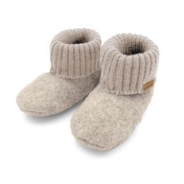 Lauflernschuh MaxiMo, Kinder, Gr. 17/18, beige (beige, meliert), Obermaterial: 100% Wolle. Futter: 100% Polyacryl, meliert, unifarben, Schuhe Lauflernschuh, Wolle, Anti-Rutsch-Sohle, Strickb&uuml;ndchen