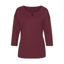 Pyjamaoberteil s.Oliver, Damen, Gr. 32/34, dunkelrot, Single Jersey, Obermaterial: 50% Baumwolle, 50% Modal, unifarben, bequem, Rundhals, Shirts, mit 3/4 &Auml;rmeln