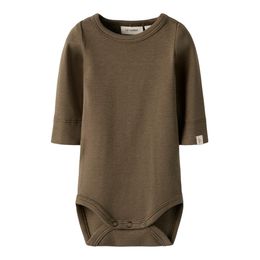 Langarmbody LIL' ATELIER "NBNGAYO LS SLIM BODY LIL NOOS", Jungen, Gr. 56, N-Gr, shitake, Jersey, Obermaterial: 57% Baumwolle, 38% Lyocell, 5% Elasthan, unifarben, Rundhals, Bodys, Baumwollmischung