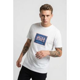 Jack & Jones Rundhalsshirt JACK & JONES "JJRAIN TEE SS CREW NECK", Jungen, Gr. L, hellwei&szlig;, Jersey, Obermaterial: 100% Baumwolle, bedruckt, regular fit h&uuml;ftbedeckend, Rundhals, Shirts Rundhalsshirt