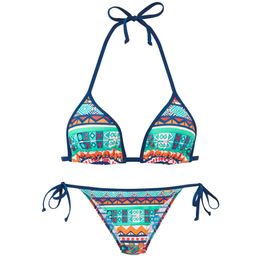 Triangel-Bikini Buffalo, Damen, Gr. 34, Cup A/B, blau bedruckt, Obermaterial: 79% Polyamid, 21% Elasthan. Obermaterial 2: 86% Polyamid, 14% Elasthan. Futter: 100% Polyamid, bedruckt, Bikini-Sets Triangel-Bikini, mit farbenfrohen Design