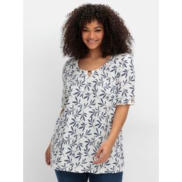 T-Shirt sheego "T-Shirt", Damen, Gr. 44/46, beige (ecru, gemustert), 50% Baumwolle, 50% Viskose, gebl&uuml;mt, gemustert, Rundhals, Shirts T-Shirt
