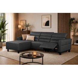 Ecksofa Home Affaire "Carpari, L-Form, 263 cm, manuelle o. elektrische Relaxfunktion", grau, B:263cm H:97cm T:179cm, Sofas, Ecksofa, USB A/C und Kopfteilverstellung, Topseller