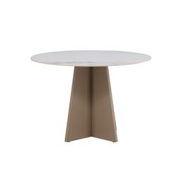 Esstisch VENTURE HOME "Bootcut, runder Esstisch &Oslash; 110 cm aus Sinterstein in Marmoroptik", beige, beige, B:110cm H:75cm T:110cm, Tische, Esstisch, Esszimmertisch, Steinplatte, MDF-Untergestell, rund, beige, edel