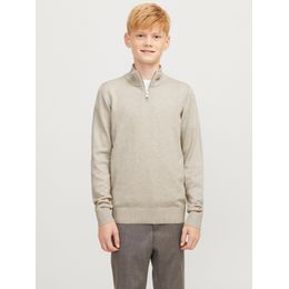 Jack & Jones Troyer JACK & JONES JUNIOR "JJEEMIL KNIT HALF ZIP NOOS JNR", Kinder, Gr. 128, beige (oatmeal detail:melange), Strick, Obermaterial: 60% Baumwolle, 20% Nylon, 20% Viskose, meliert, regular fit normal, Rippb&uuml;ndchen, Pullover Troyer, Baumwollmischung, regular fit