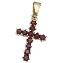 Kreuzanh&auml;nger Jobo "Anh&auml;nger Kreuz", gold (gelbgold 333), Schmuckanh&auml;nger, Damen, Gelbgold 333, 333 Gold mit Granat