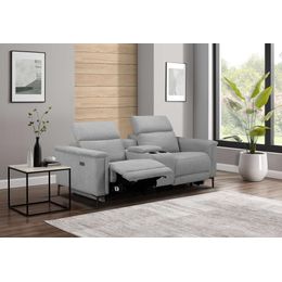 2-Sitzer OTTO HOME "LUND, Kinosofa, Relaxfunktion, TV-Sessel, manuell/elektrisch (USB-A)", grau (hellgrau), B:195cm H:97cm T:99cm, Webstoff 100% Polyester, Sofas, Kopfteilverstellung, Getr&auml;nkachhalter, u. Staufach