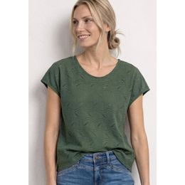 T-Shirt Street One, Damen, Gr. 42, bound gr&uuml;n, Web, 97% Baumwolle, 3% Elasthan, gemustert, comfort fit normal, V-Ausschnitt, normaler Saum, Shirts T-Shirt, mit Strukturmix
