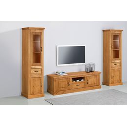 Wohnwand OTTO HOME "Selma", beige (natur gebeizt, gewachst), B:270cm H:180cm T:45cm, Massivholz, Kastenm&ouml;bel-Sets, Wohnwand, 2 Vitrinen und 1 Lowboard