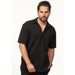 Kurzarmhemd Carisma "im Summer-Look mit Strukturmuster Regular-Fit", Herren, Gr. L, US, schwarz, Obermaterial: 95% Polyester PES. 5% Elasthan EL., Hemden, Herren Kurzarm Strick Polo-Hemd T-Shirt