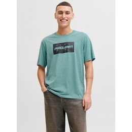 Jack & Jones Rundhalsshirt JACK & JONES "JJCOLE PRINT TEE SS CREW NECK", Jungen, Gr. L, gr&uuml;n (mineral blau), Jersey, Obermaterial: 100% Baumwolle, bedruckt, regular fit normal, Rundhals, Shirts Rundhalsshirt