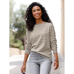 Strickpullover Heine "Ringel-Pullover", Damen, Gr. 34, steingrau, sand, geringelt, 100% Baumwolle, gemustert, gestreift, Pullover Strickpullover