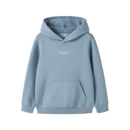 Kapuzensweatshirt name it "NKMBRODY LS NREG SWEAT WH BRU NOOS", Jungen, Gr. 116, ashley blau print:with jet stream print, Sweatware, Obermaterial: 70% Baumwolle, 30% Polyester, bedruckt, unifarben, normal normal, Rundhals, Rippb&uuml;ndchen, Sweatshirts, mit kleinem Logoprint