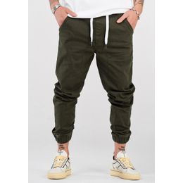 Chinohose Soulstar "Freizeithose Jogger-Hose mit elastischem Bund Stoffhose f&uuml;r Herren", Herren, Gr. 29, Einheitsgr&ouml;&szlig;e, gr&uuml;n (khaki), Obermaterial: 97% Baumwolle CO. 3% Elasthan EL., Hosen Chinohose, Herren Jeans Hose im Jogger-Stil Stoffhose