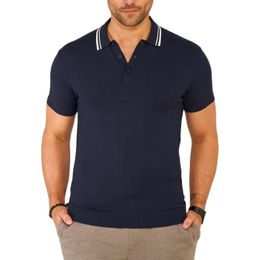 Poloshirt Soulstar "Kurzarm Polo T-Shirt f&uuml;r Herren", Herren, Gr. L, blau (navy), Obermaterial: 70% Viskose CV. 30% Nylon NY., Shirts, Herren Basic Kurzarm Knit Polo Hemd Feinstrick Kontrast