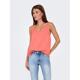 Spaghettitop Only "ONLDEBBIE SINGLET NOOS WVN", Damen, Gr. 34, sugar coral, Web, Obermaterial: 100% Polyester, unifarben, regular fit normal, V-Ausschnitt, Tops, Kunstfaser, regular fit, Rundhals
