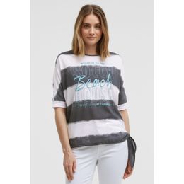 Rundhalsshirt SOCCX, Damen, Gr. M/L, grau (grau bay), Single Jersey, Material: 50% Baumwolle, 50% Polyester, bedruckt, gestreift, oversize normal, Rundhals, Fledermaus&auml;rmel gerader Abschluss, Shirts Rundhalsshirt, mit Baumwolle