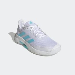 Tennisschuh adidas Performance "COURTJAM CONTROL", Damen, Gr. 38, blau (cloud wei&szlig;, bliss blau, ftwr wei&szlig;), Synthetik, Textil, Schuhe, f&uuml;r Teppich-Belag