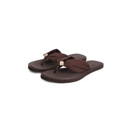 Zehentrenner Tommy Hilfiger "TH SCANDI SOFT SUMMER SANDAL", Damen, Gr. 37, dunkelbraun, Baumwolle, Schuhe Zehentrenner, Sommerschuh, Strandschuh mit Schmuckelement
