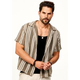 Kurzarmhemd Soulstar "Freizeithemd als Kurzam Strick Hemd im Retro-Look - Strick Polo-Hemd Overshirt im Regular-Fit f&uuml;r Herren", Herren, Gr. L, US, braun, Obermaterial: 80% Baumwolle CO. 20% Polyester PES., gerader Abschluss, Hemden, Overshirt im Regular-Fit Freizeithemd T-Shirt