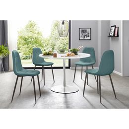 Essgruppe OTTO HOME, blau (wei&szlig;, blau), Kunstleder, Sitzm&ouml;bel-Sets, Essgruppe, mit rundem Tisch in wei&szlig; Hochglanz