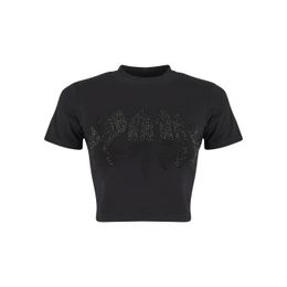 T-Shirt PEQUS "PEQUS PEQUS Rhinestone Mythic Logo Top", Damen, Gr. XS, schwarz, 100% Baumwolle, bedruckt, normal, Rundhals, Shirts T-Shirt