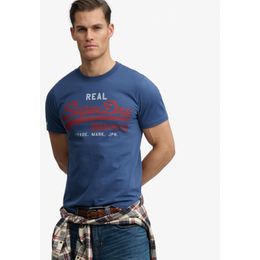 Rundhalsshirt Superdry "VL CLASSIC TEE", Jungen, Gr. M, hampton blau, Single Jersey, Obermaterial: 100% Baumwolle, bedruckt, regular fit normal, Rundhals, Shirts Rundhalsshirt, mit klassischem Vintage-Logo Print