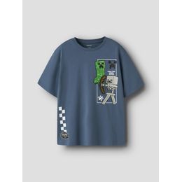 T-Shirt name it "NKMJUN MINECRAFT SS NREG TOPBOX NOOS BIO", Jungen, Gr. 116, blau (vintage indigo), Jersey, Obermaterial: 100% Baumwolle, bedruckt, regular fit normal, Rundhals, Shirts T-Shirt, Baumwolle, regular fit