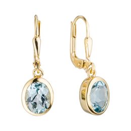 Paar Ohrh&auml;nger Jobo, gold (gelbgold 333), Ohrringe, Damen, Gelbgold 333, oval 333 Gold mit Blautopas